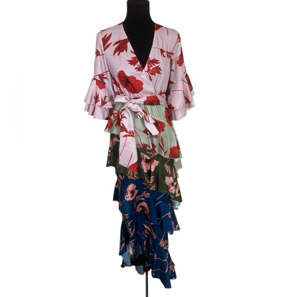 L'ATISTE | Dresses | Multicolor Floral Tiered Belted Maxi Dress ...